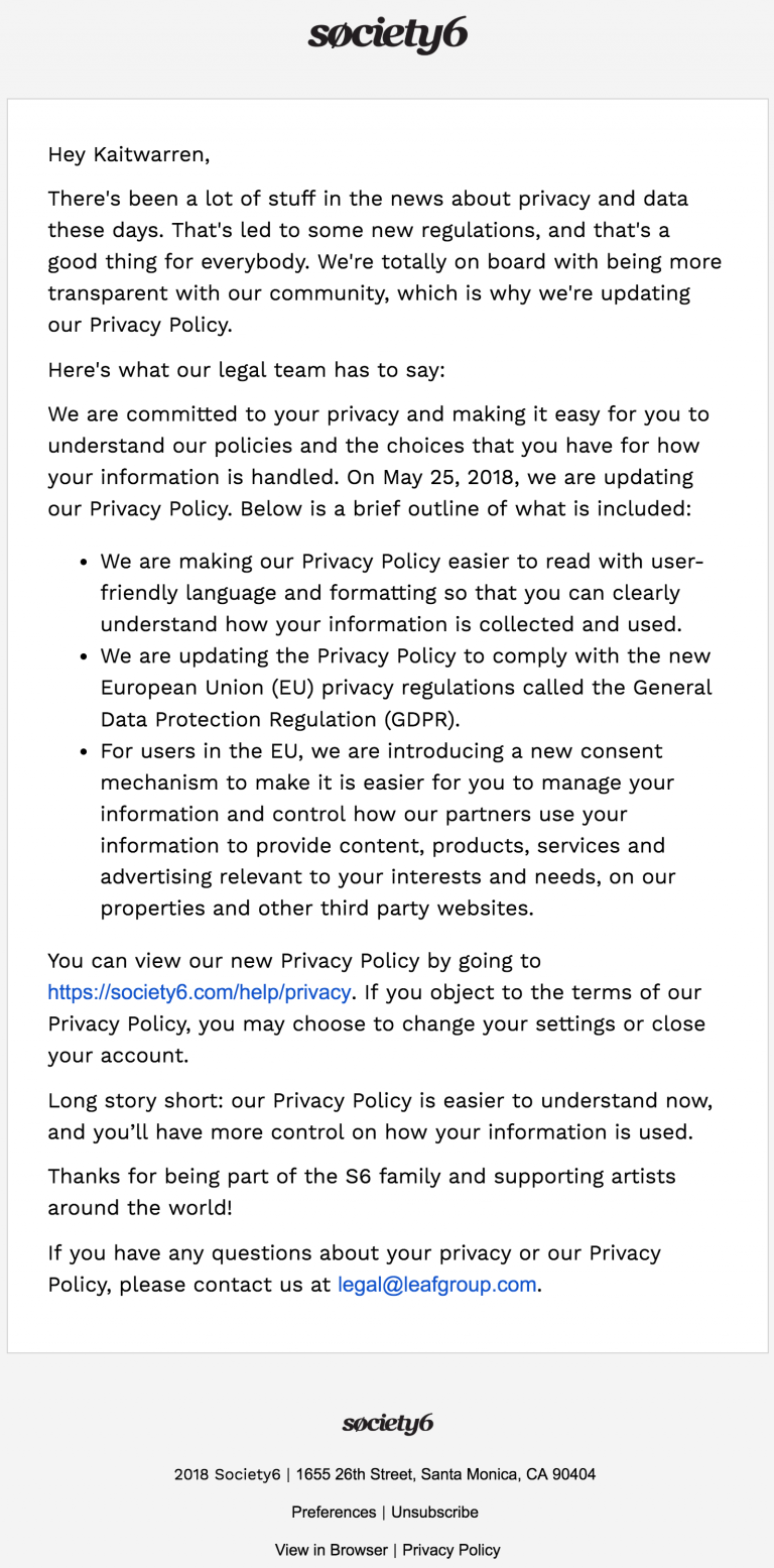Great Examples of Updated Privacy Statement Emails | Campaign Monitor