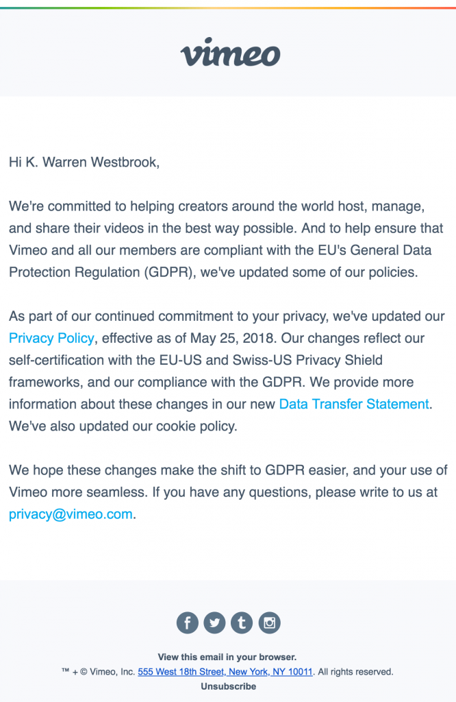 Great Examples of Updated Privacy Statement Emails | Campaign Monitor