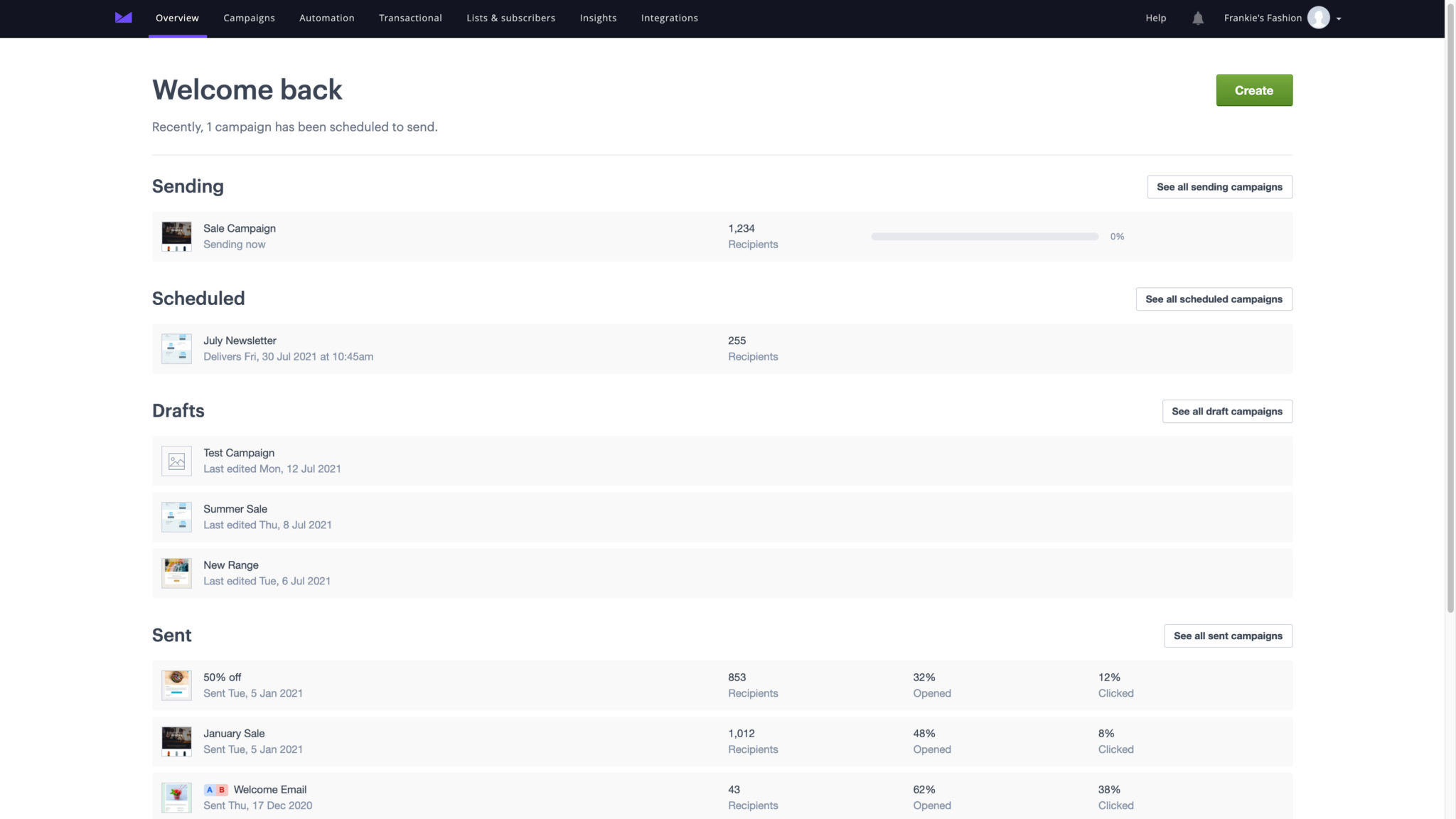 Improvements to the overview page | Campaign Monitor